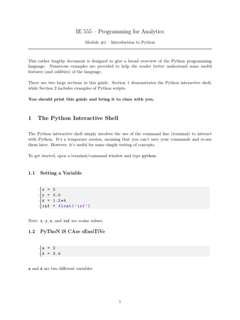 IE 555 - Programming For Analytics: 1.1 Setting A Variable | Download Free PDF | Boolean Data ...