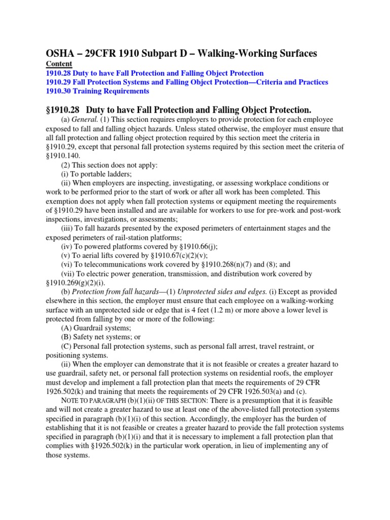 29CFR 1910 Subpart D - Walking-Working Surfaces (.28 Through .30) | PDF ...