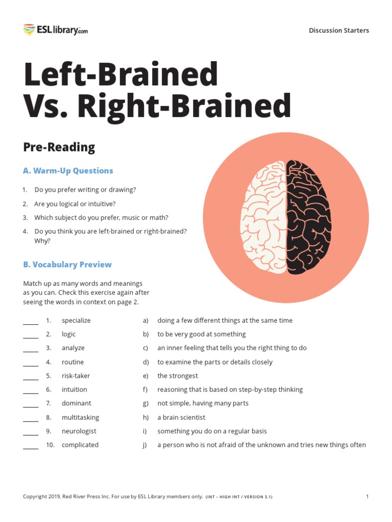Left Brained vs. Right Brained | PDF | Verb | Word