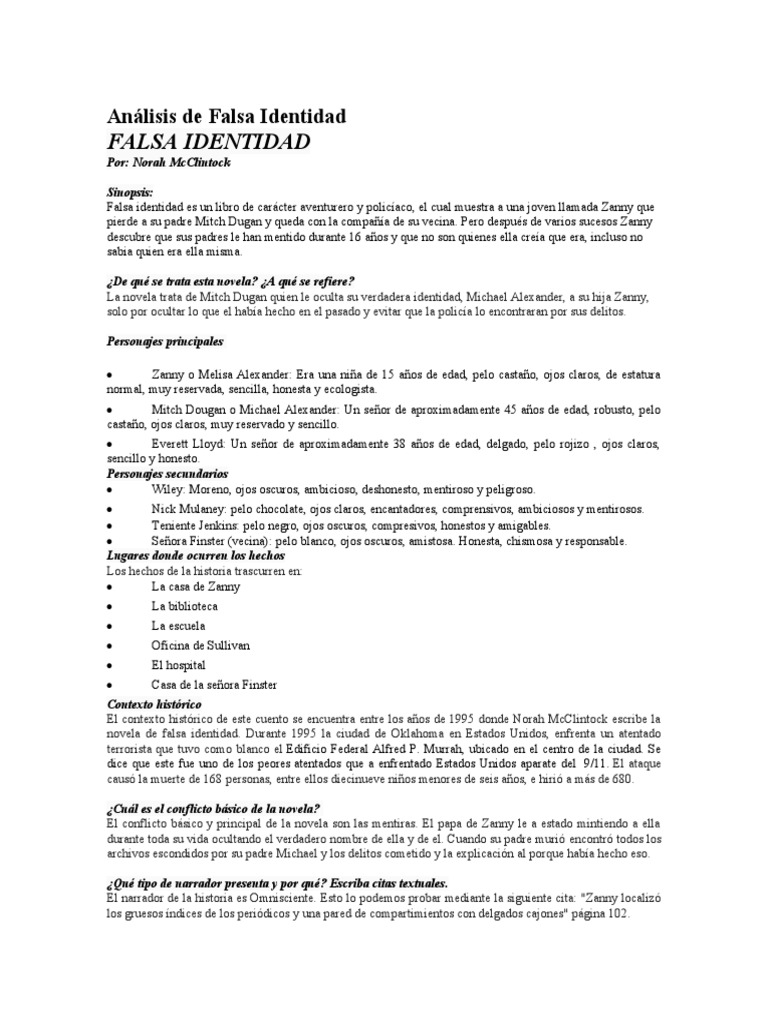 Análisis de "Falsa Identidad" | PDF | Novela negra, policíaca y suspenso