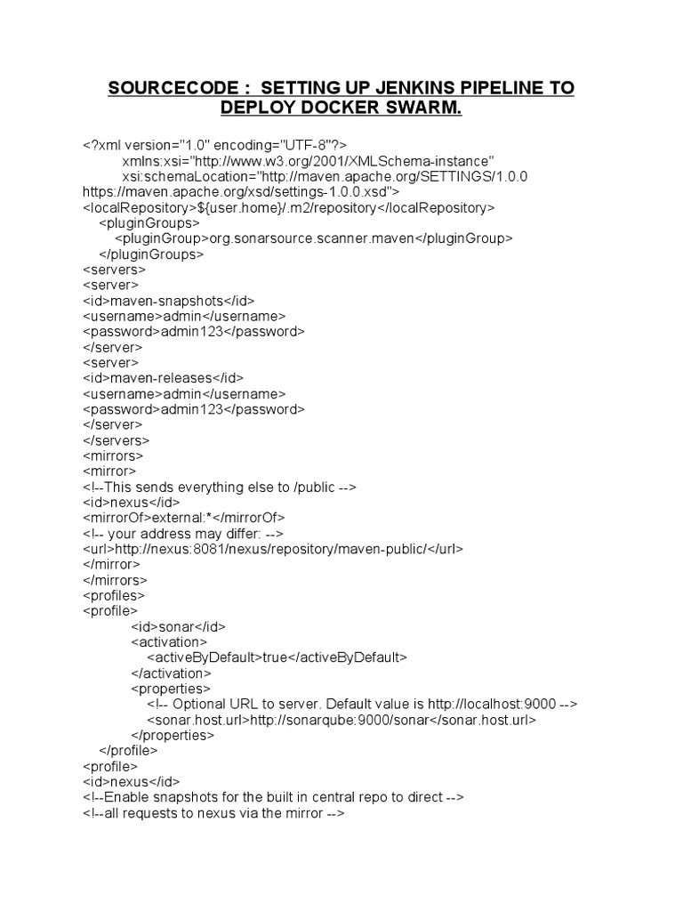 Sourcecode Setting Up Jenkins Pipeline To Deploy Docker Swarm. | PDF | Computers