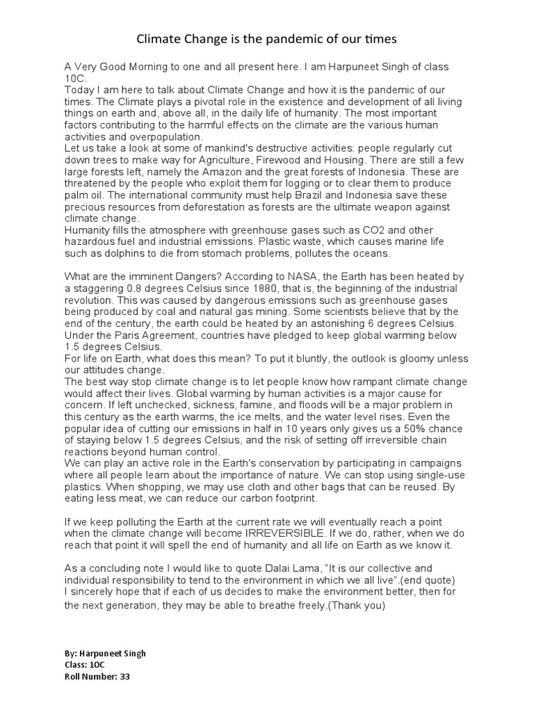 Climate Change English ASL Speech 10C | PDF | Climate Change ...