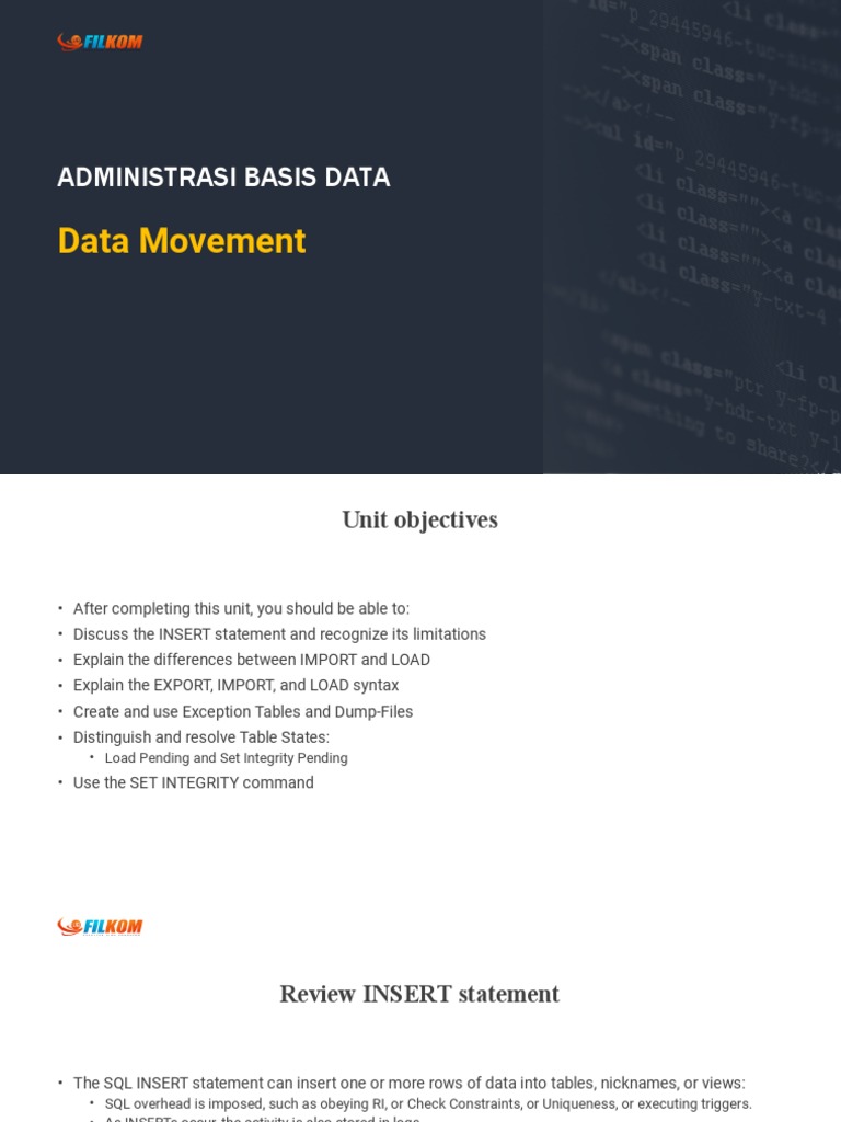 05 - Data Movement | PDF | Database Index | Table (Database)