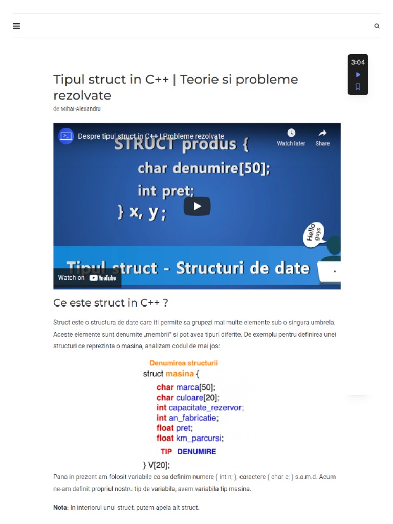 Tutoriale Pe Net Tipul Struct in C Teorie Si Probleme Rezolvate 2022 01 20 06 - 35 - 55 | PDF