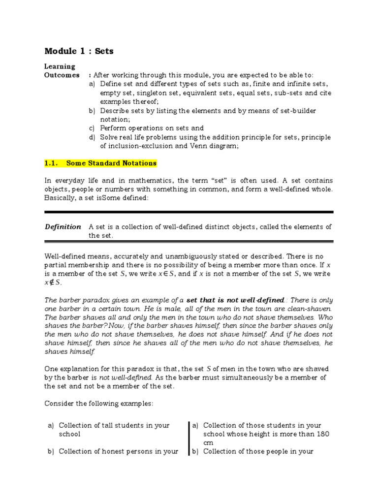 Set Theory Module 1 | PDF | Set (Mathematics) | Numbers