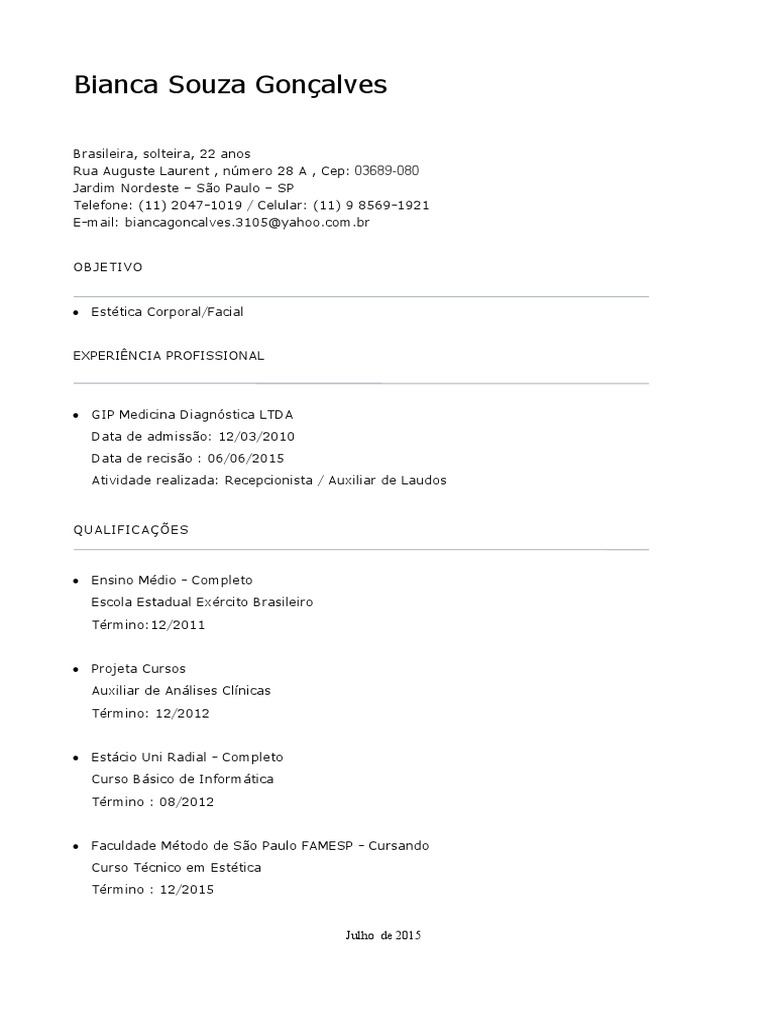 Curriculo Bianca | PDF