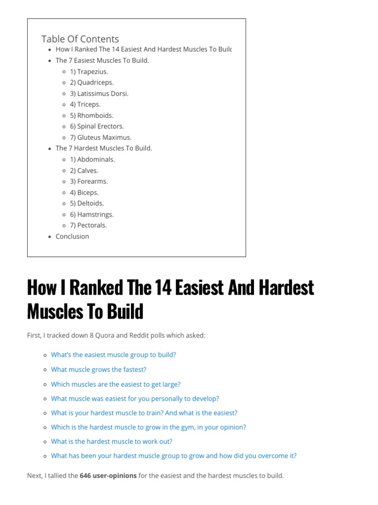 14 Easiest & Hardest Muscles To Build (ranked with solutions) | PDF ...