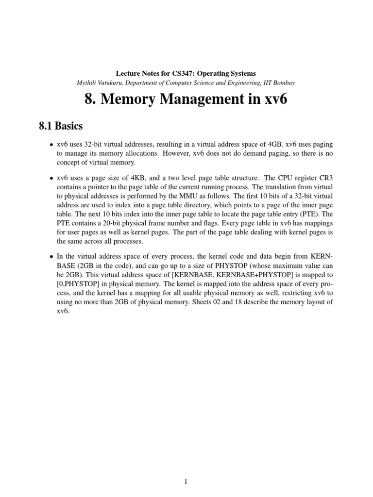 Memory Management in xv6: 8.1 Basics | PDF | Kernel (Operating System ...