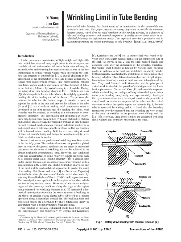 Wrinkling Limit in Tube Bending: Xi Wang Jian Cao | PDF | Buckling ...