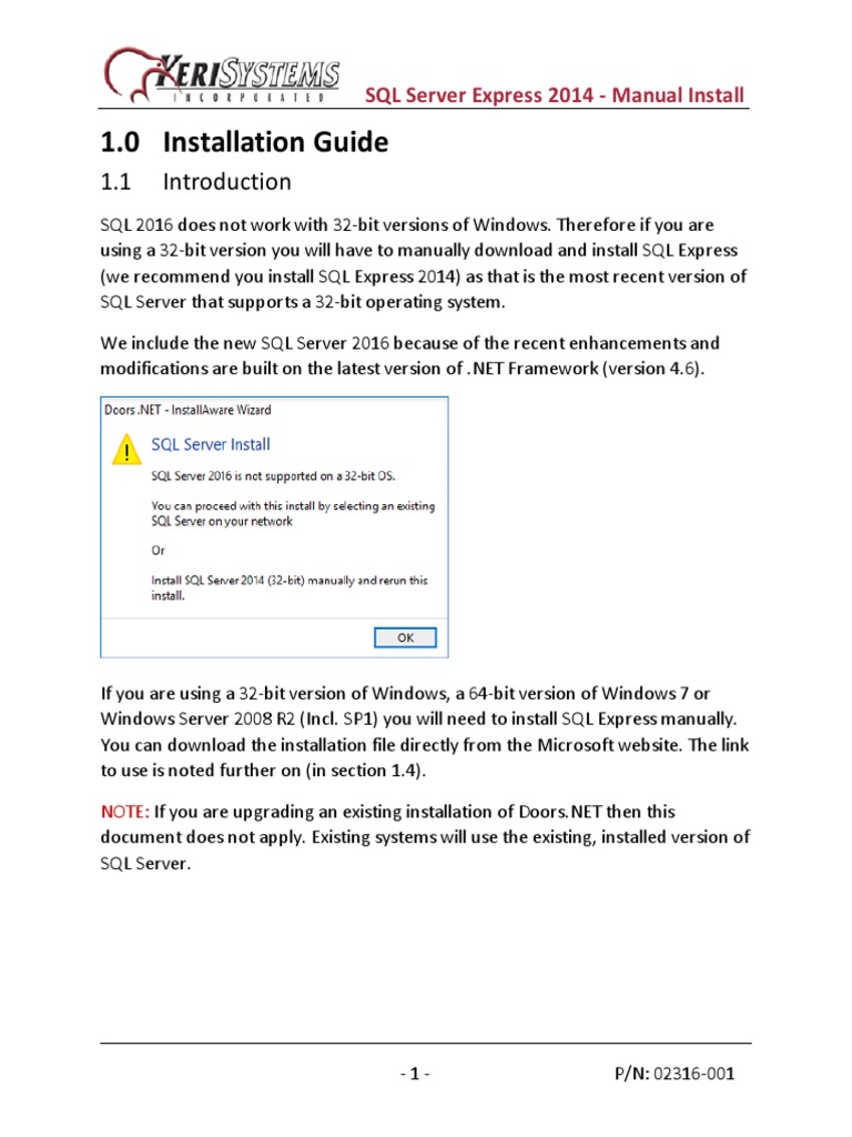 Manually Installing SQL Server Express 2014 for Doors.NET on a 32-bit ...