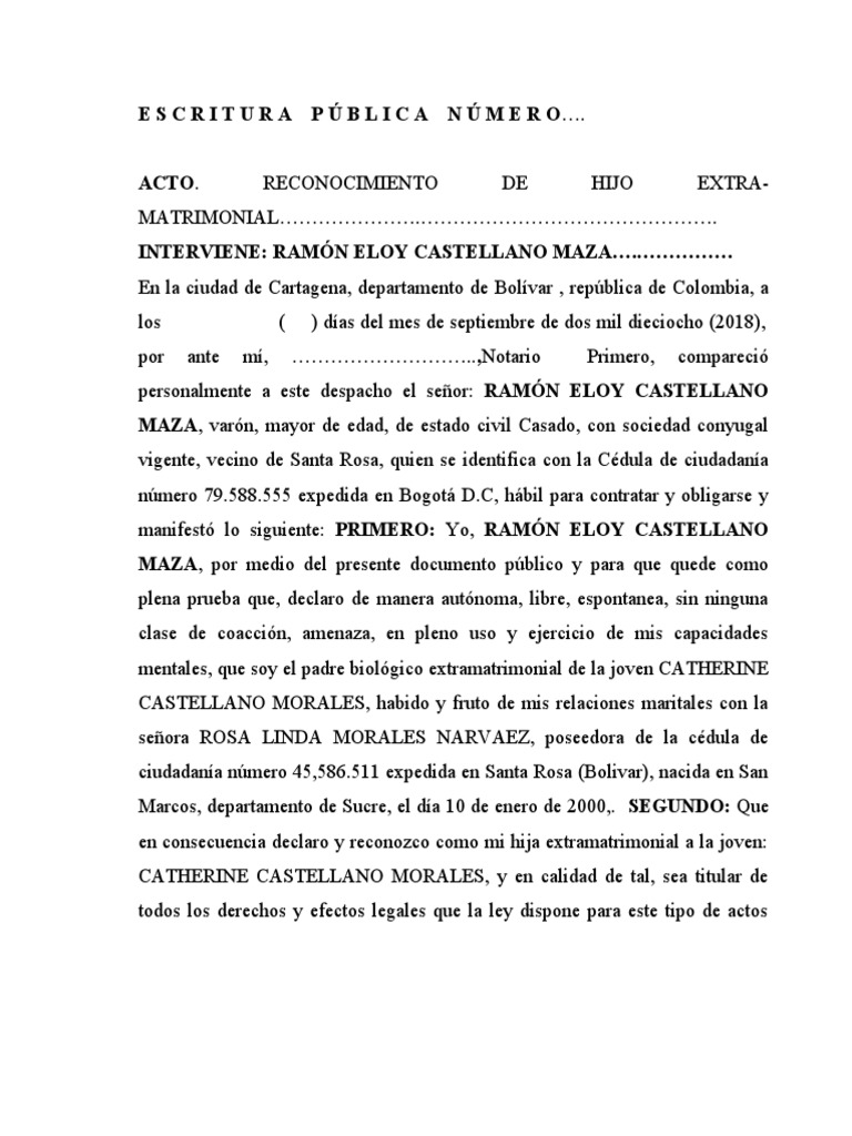 Reconocimiento de hija extramatrimonial y declaración de paternidad de ...