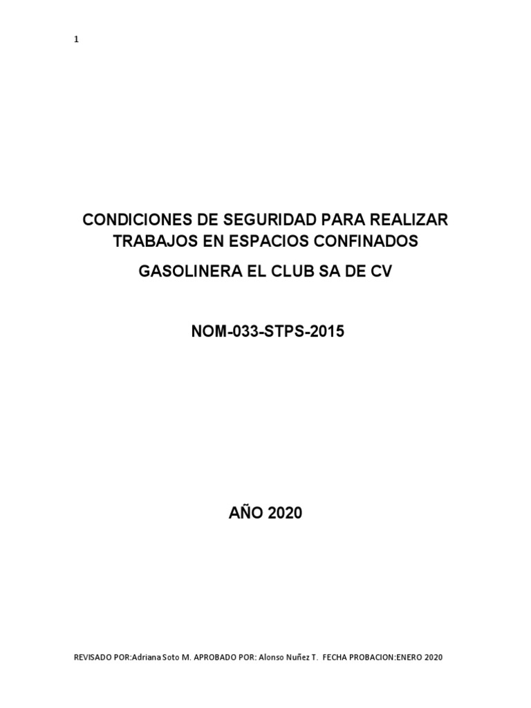 Seguridad en Espacios Confinados NOM-033-STPS | PDF | Estación de ...