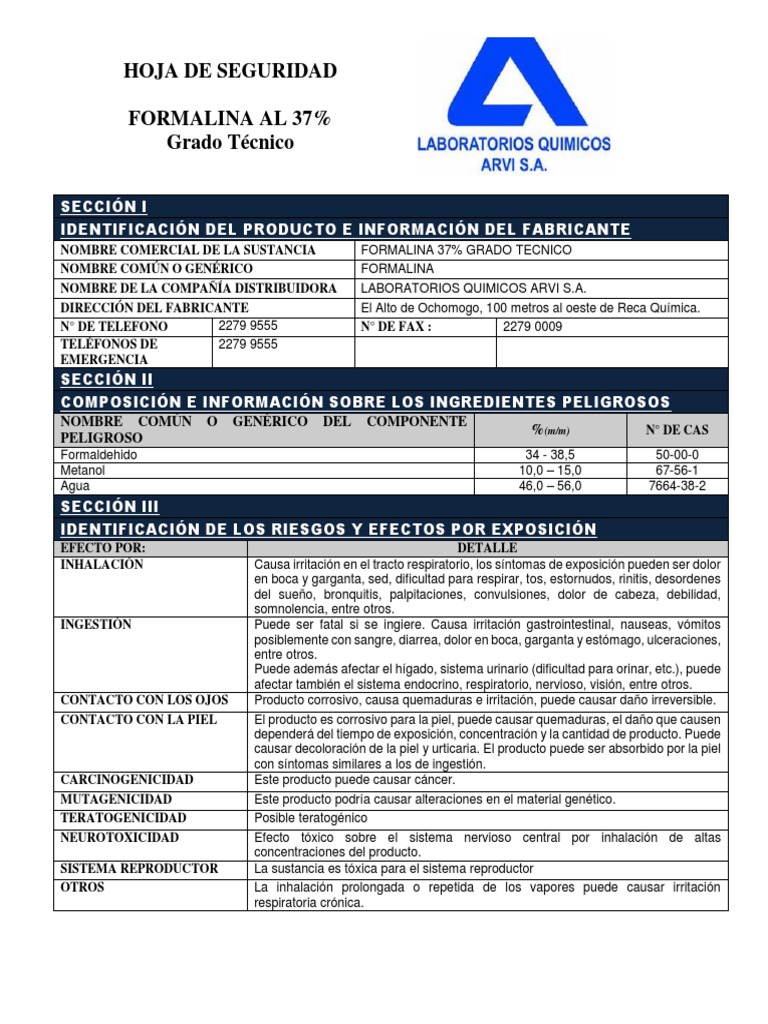 Formalina 37 | PDF | Agua | Formaldehído