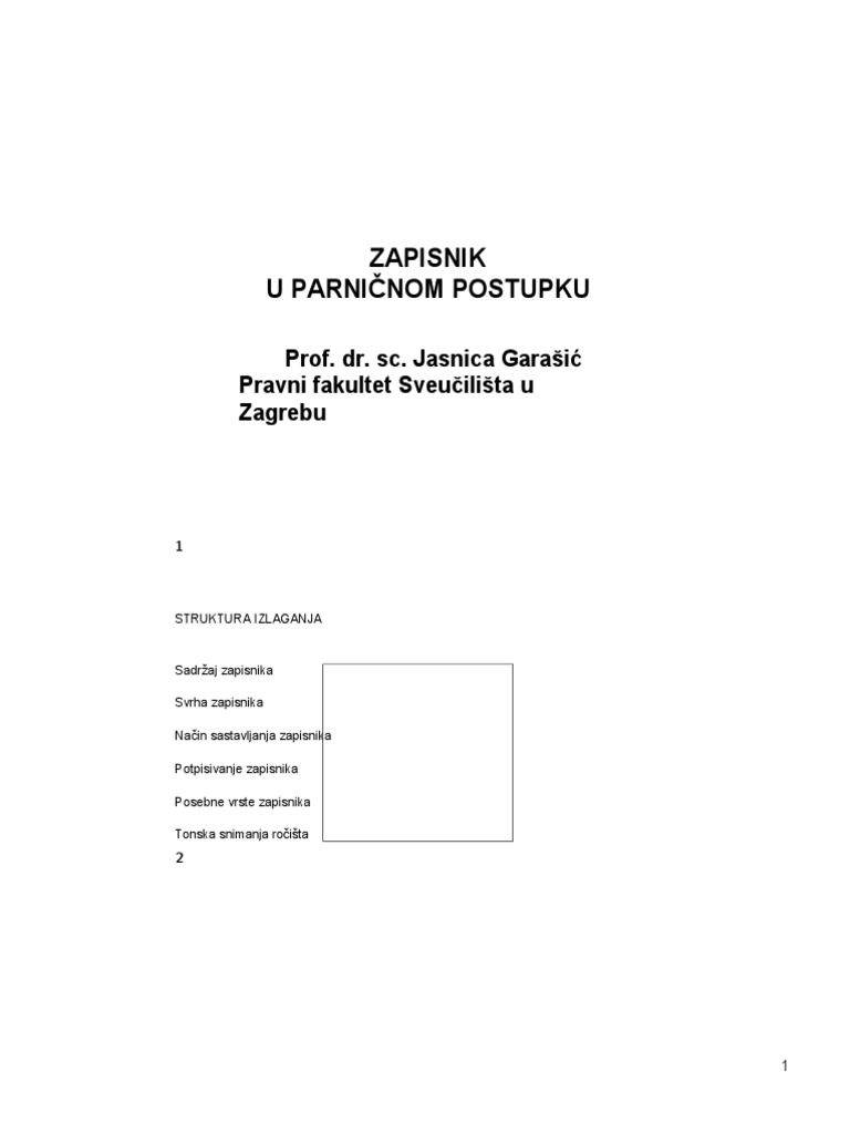 Zapisnik U Parnicnom Postupku | PDF
