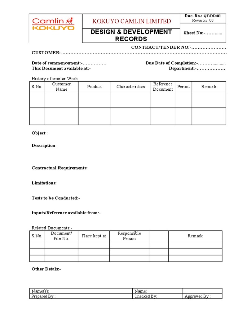 Kokuyo Camlin Limited: Design & Development Records | PDF