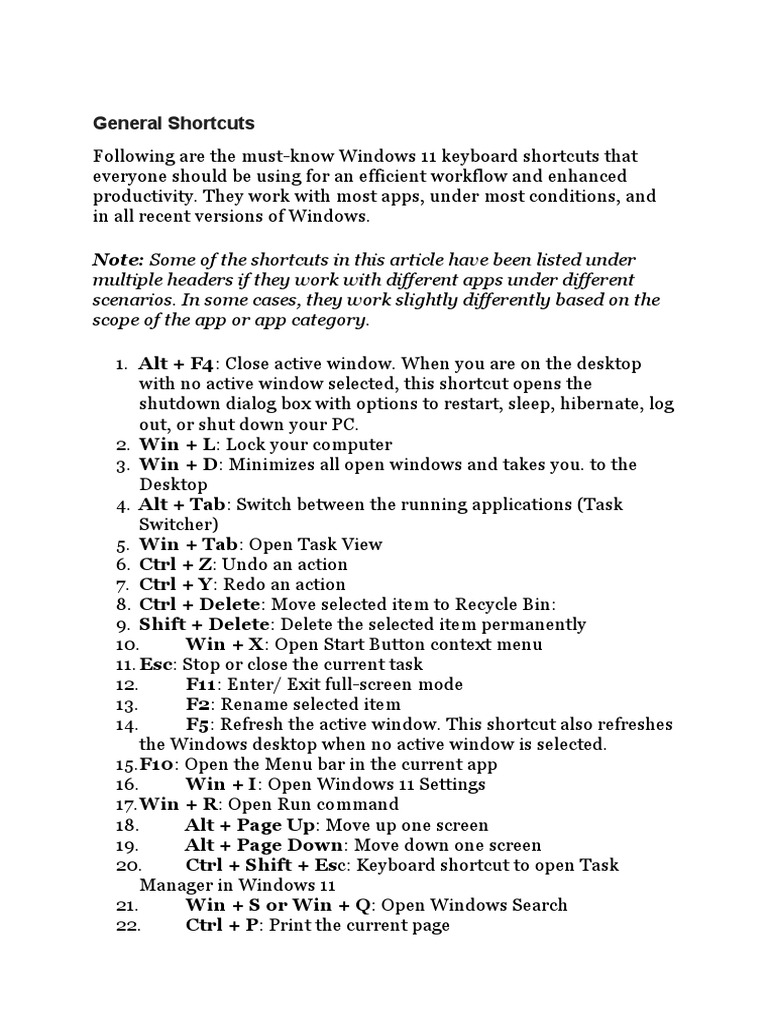 Shortcuts in Windows 11 | PDF | Computer Keyboard | Cursor (User Interface)