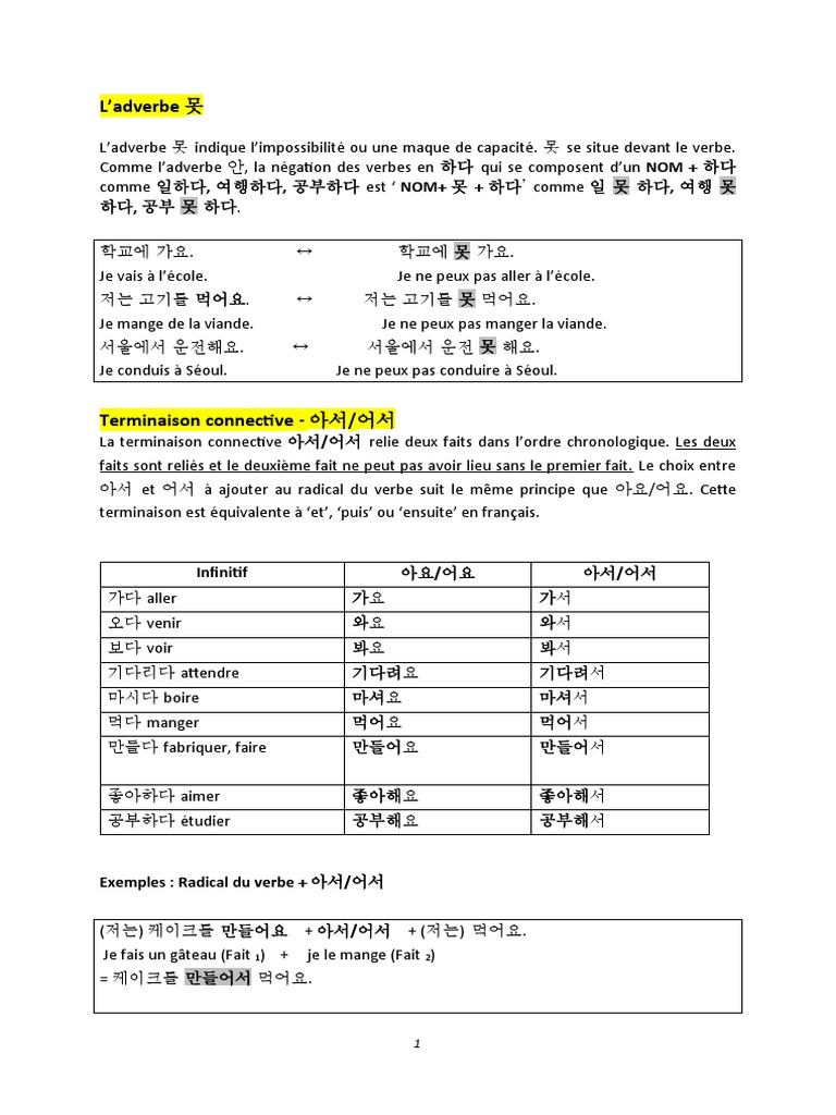 Grammaire Coréen Leçon 3 | PDF