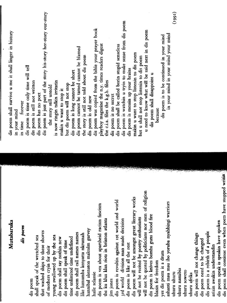 Dis Poem - Mutabaruka | PDF
