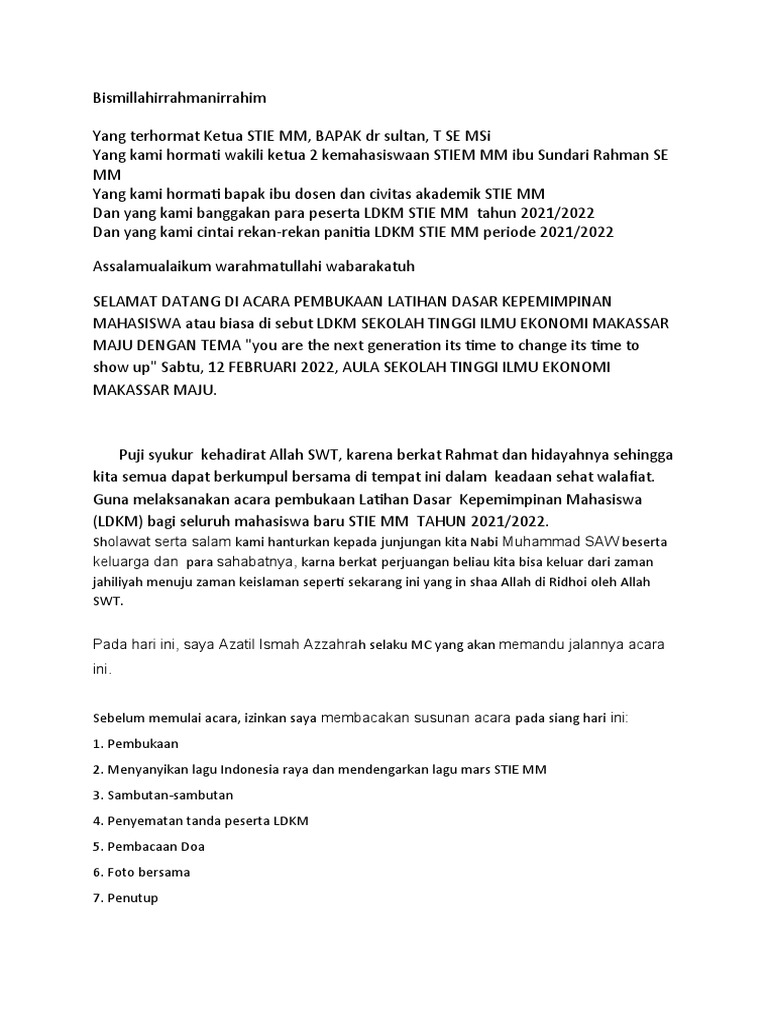 Penutupan Acara LDKM STIE MM 2021/2022 | PDF | Perjalanan | Agama & Spiritualitas