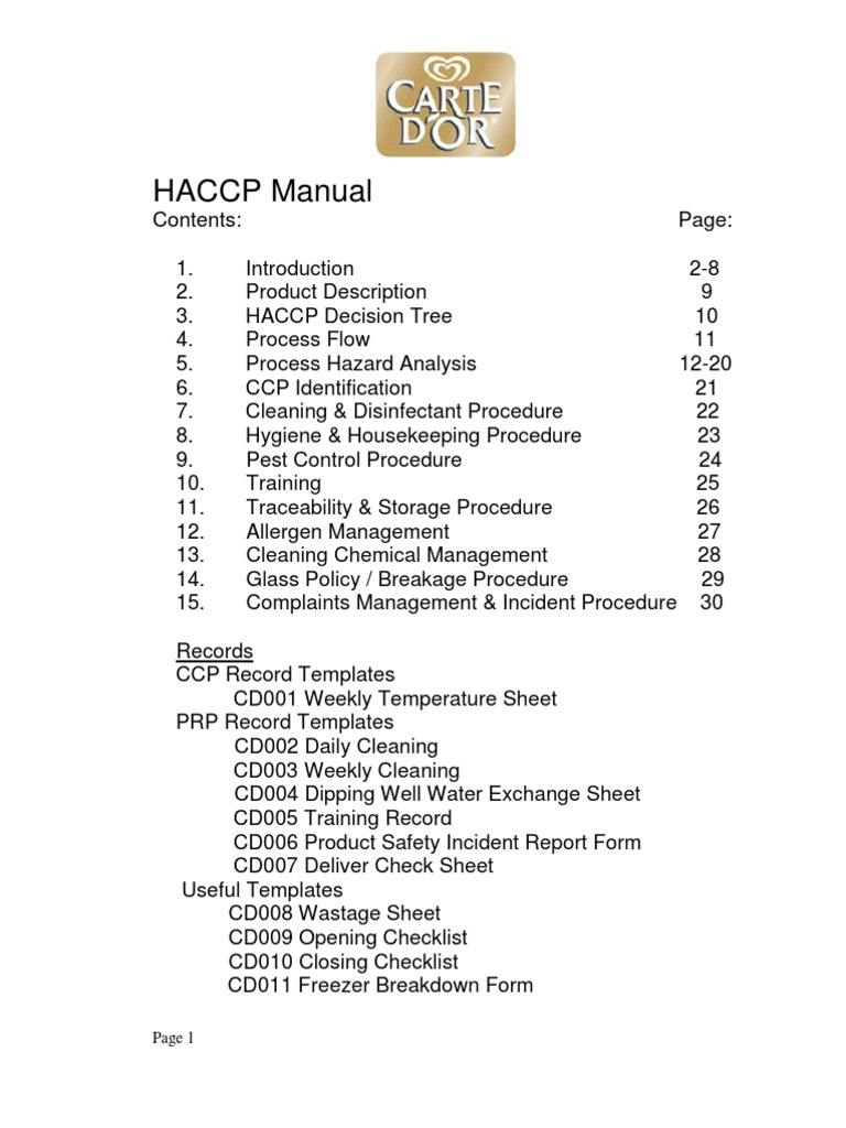 Haccp Manual | Hazard Analysis And Critical Control Points | Hygiene