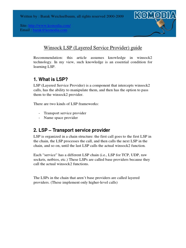 Winsock LSP (Layered Service Provider) Guide | PDF | Internet Protocol Suite | Areas Of Computer ...