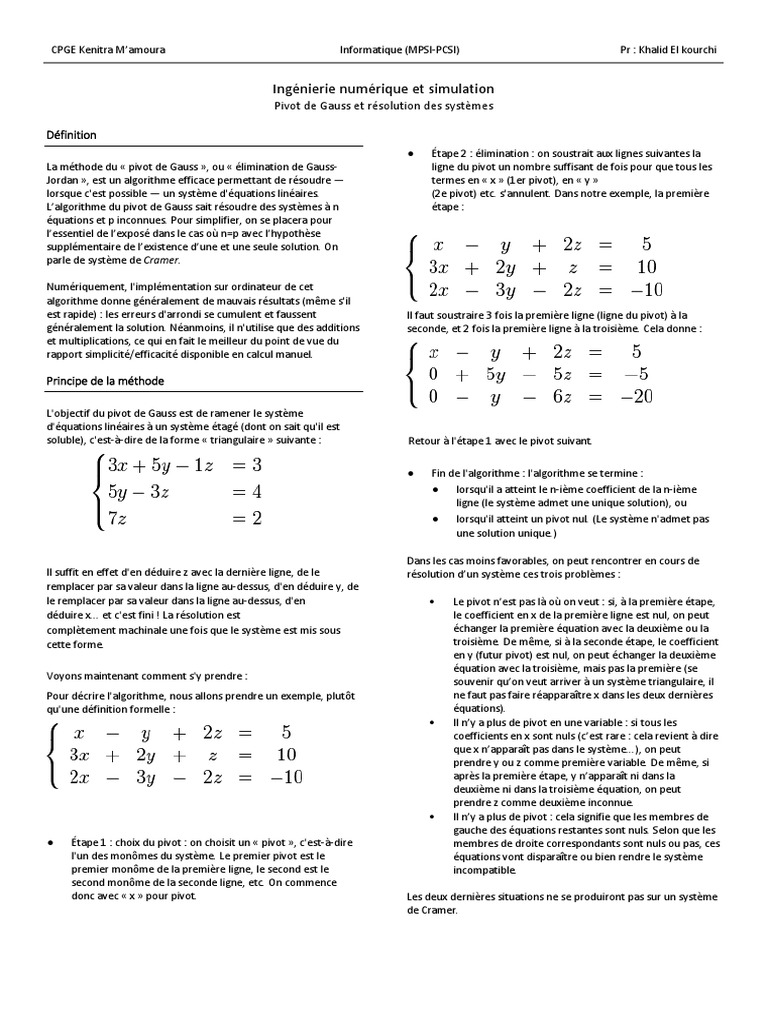 Cours SImulation - Pivot de Gauss | PDF