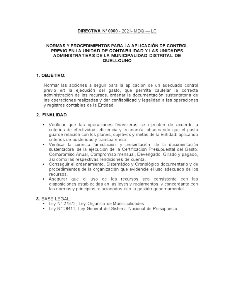 Directiva Control Previo Uc 2021 | PDF | Devengo | Presupuesto