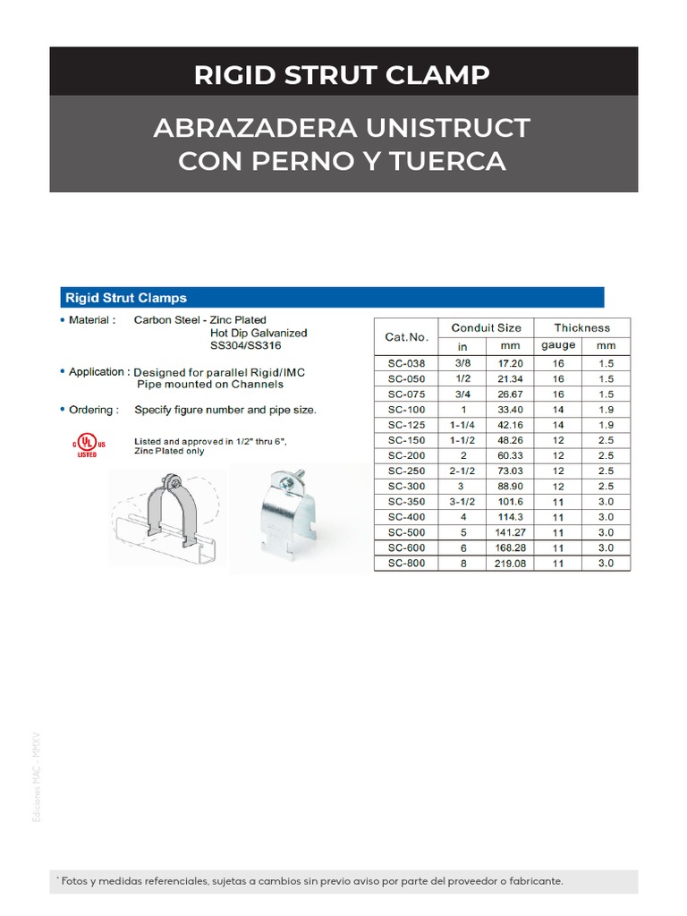 Ficha Tecnica Abrazadera Unistrut | PDF