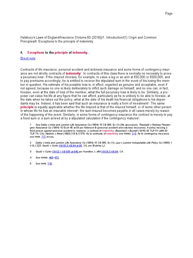 To The of .: Exceptions Principle Indemnity | PDF | Insurance | Life ...
