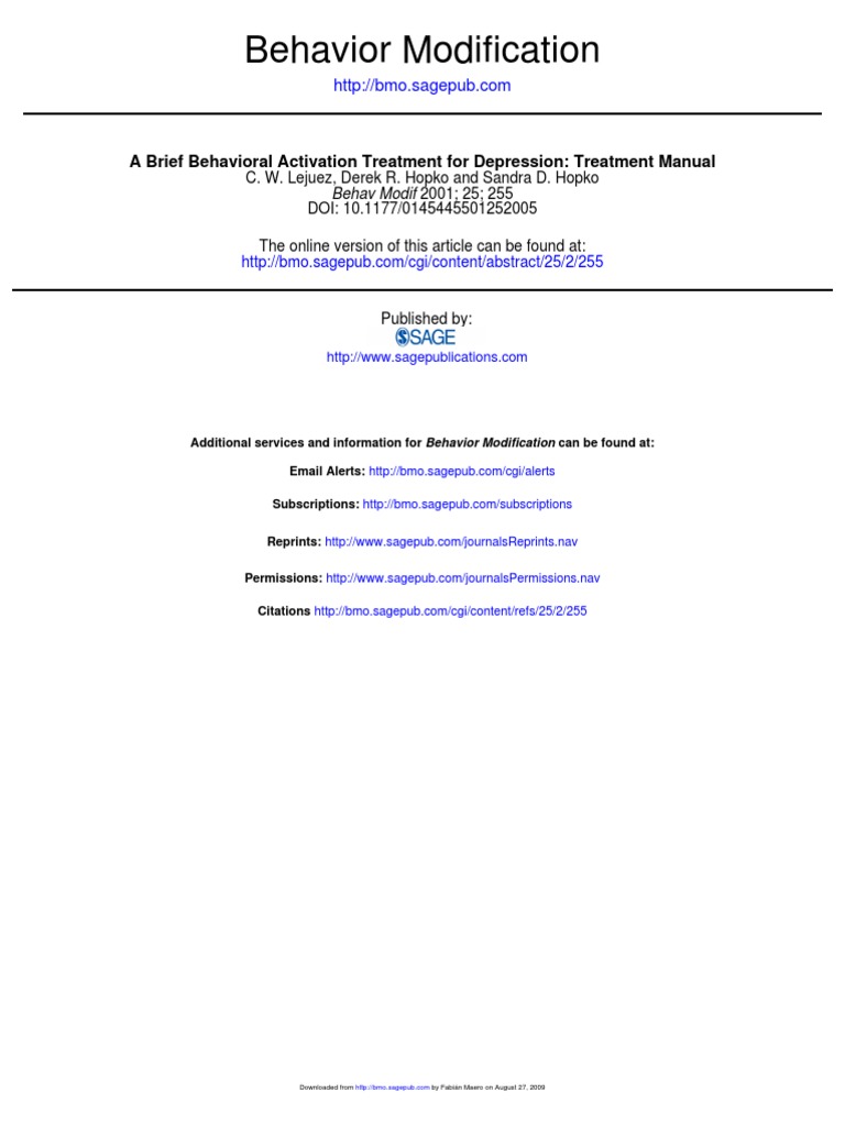 Behavior Modification: A Brief Behavioral Activation Treatment For ...