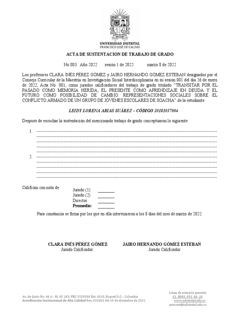 Acta Sustentación Leidy Arias | PDF