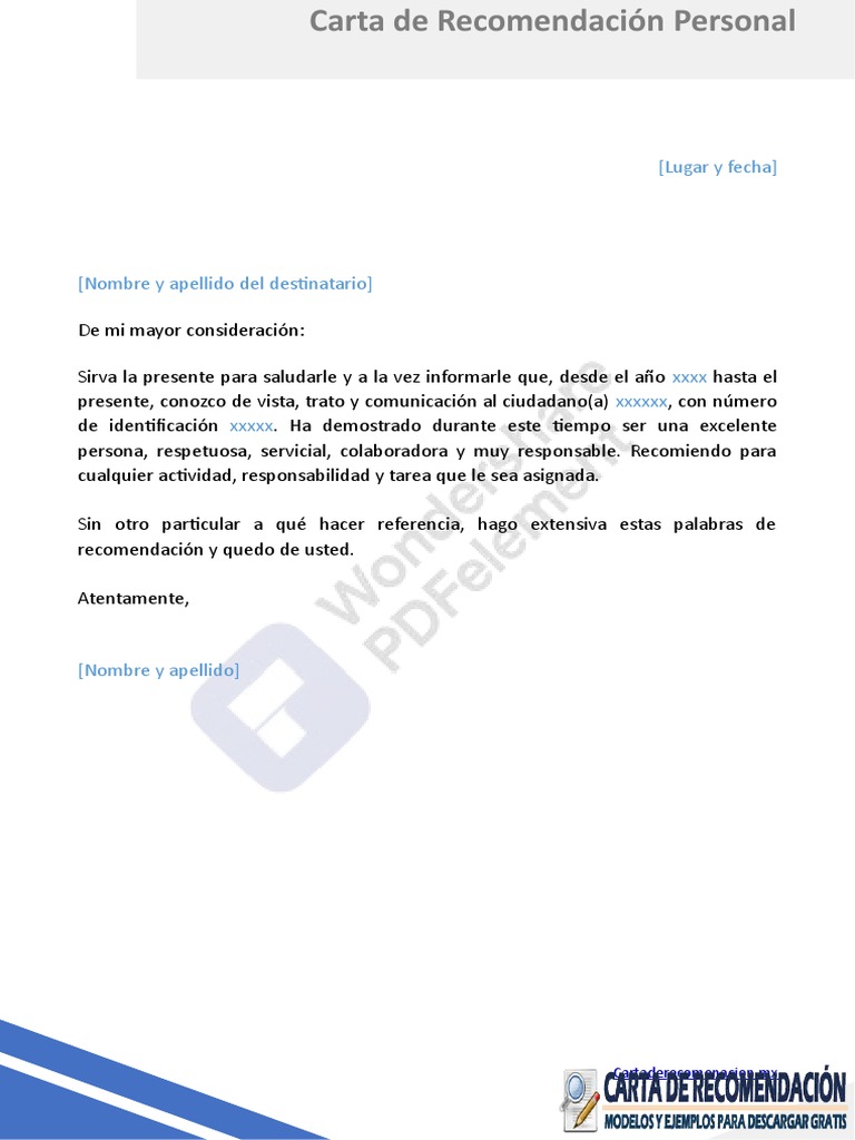 Modelo de Carta de Recomendacion Personal | PDF
