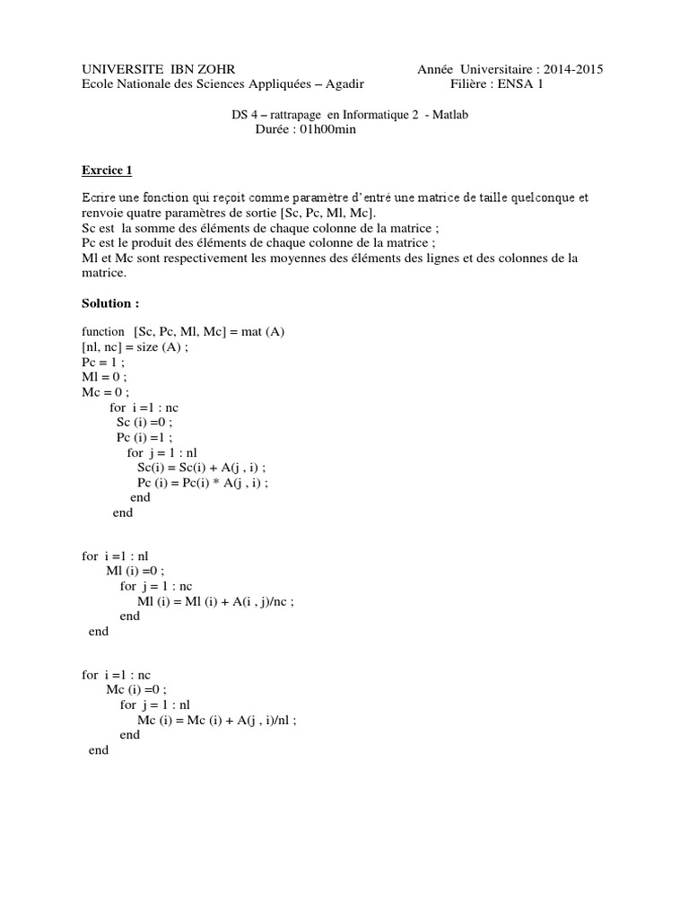 Correction DS Matlab | PDF | Fichier texte | MATLAB