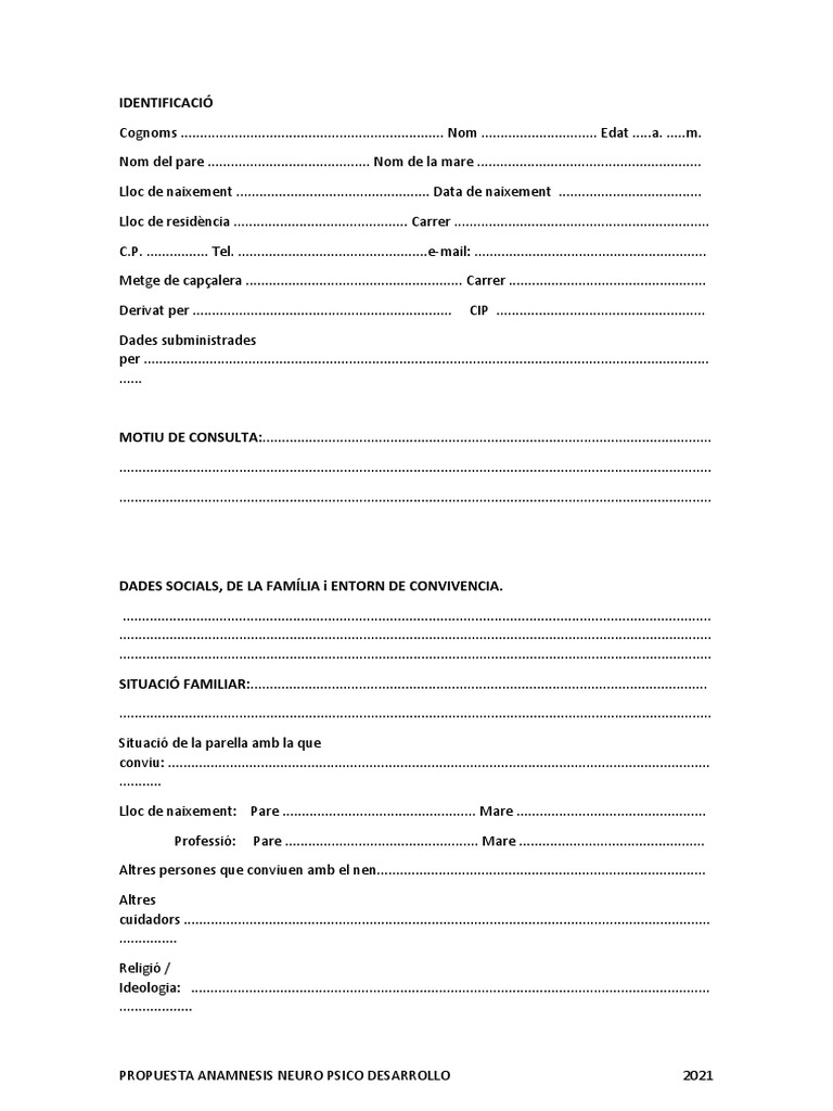 Plantilla Anamnesis 2021 | PDF