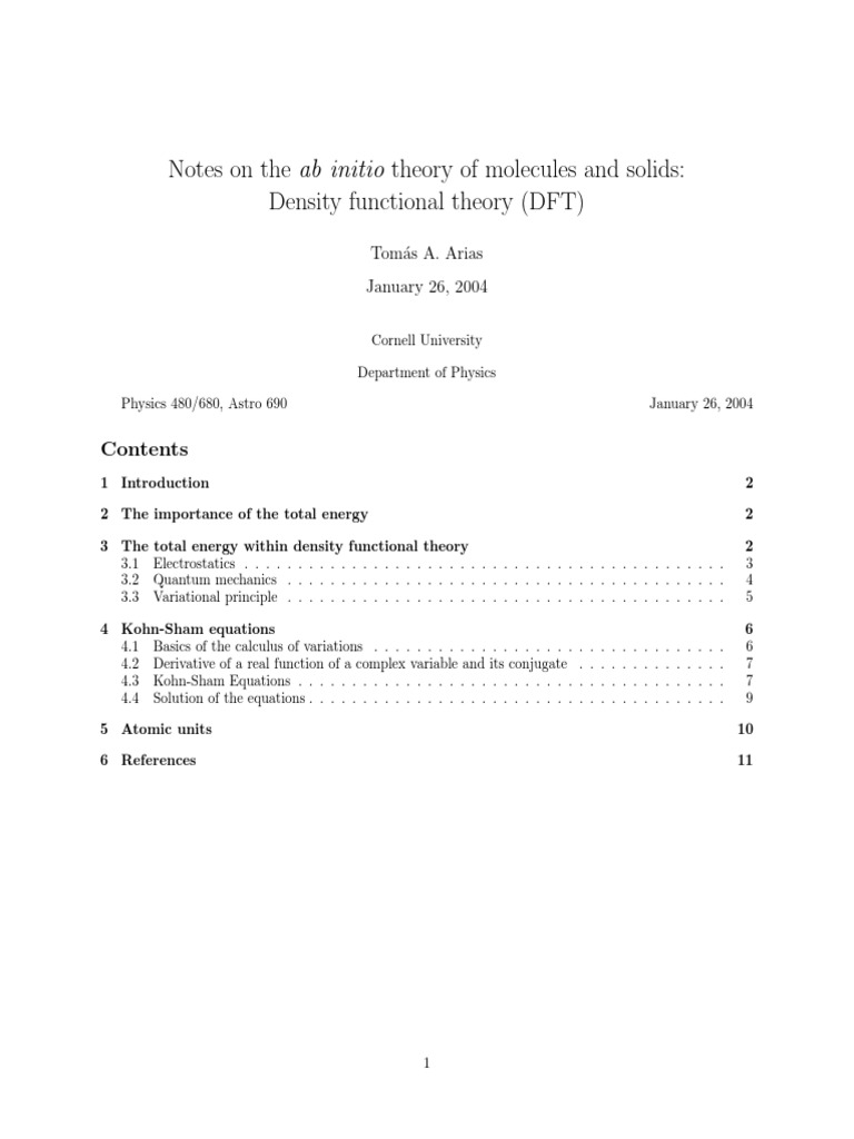Notes On The Ab Initio Theory Of Molecules And Solids Density