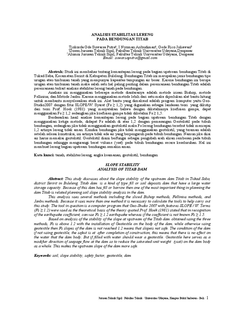 Analisis Stabilitas Lereng Bendungan Titab Menggunakan Metode Sliced ...