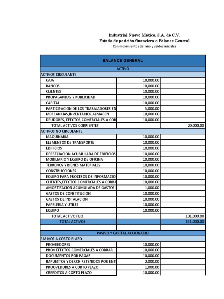 Balance General de Industrial Nuevo México | PDF | Compartir (Finanzas ...