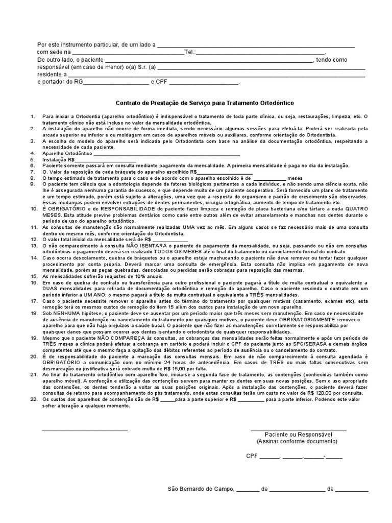 Contrato Orto | PDF | Ortodontia | Áreas da odontologia