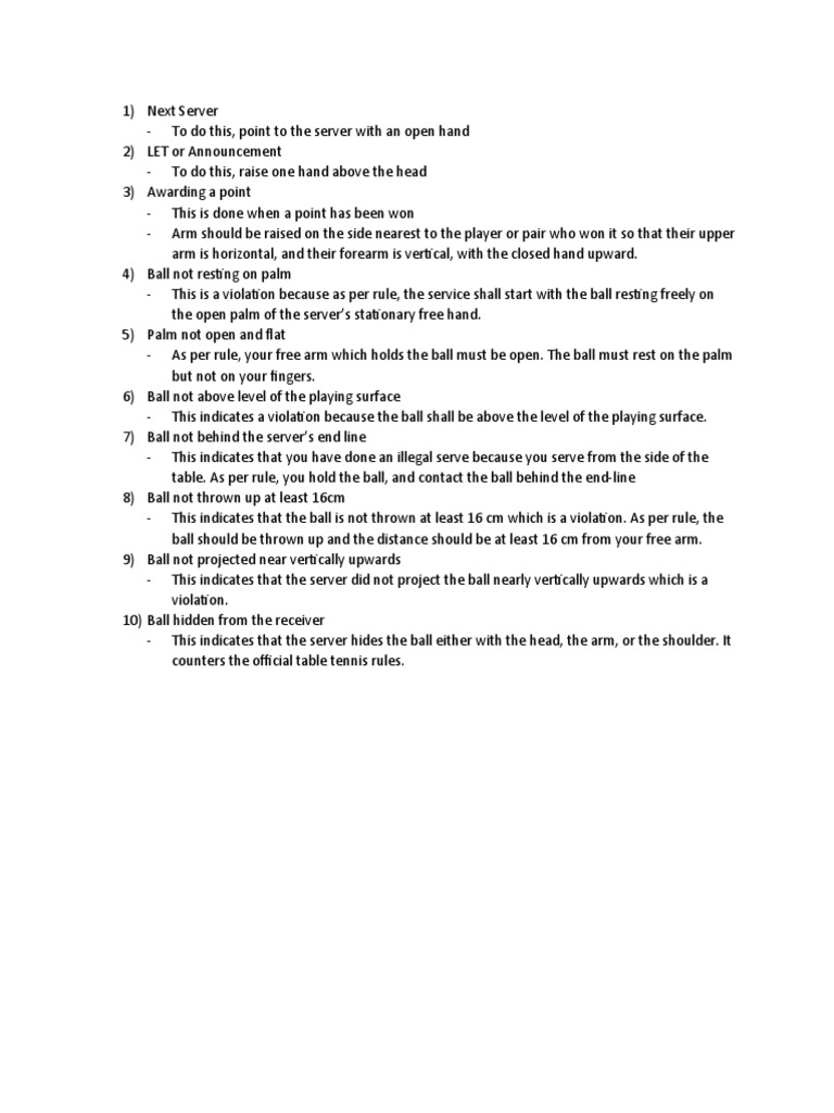 Table Tennis Hand Signals | PDF