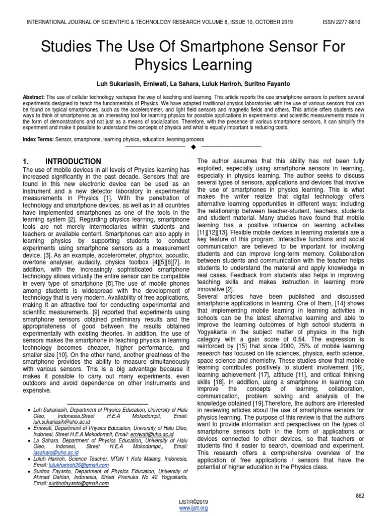 Studies The Use of Smartphone Sensor For Physics Learning | PDF ...