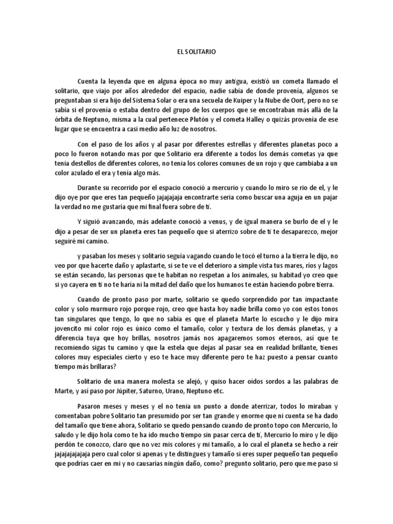 Cuento de Solitario | PDF | Planetas | Cometa