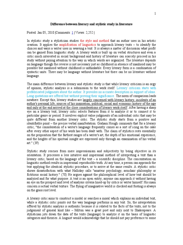 Literary vs. Stylistic Analysis Explained | PDF | Linguistics ...