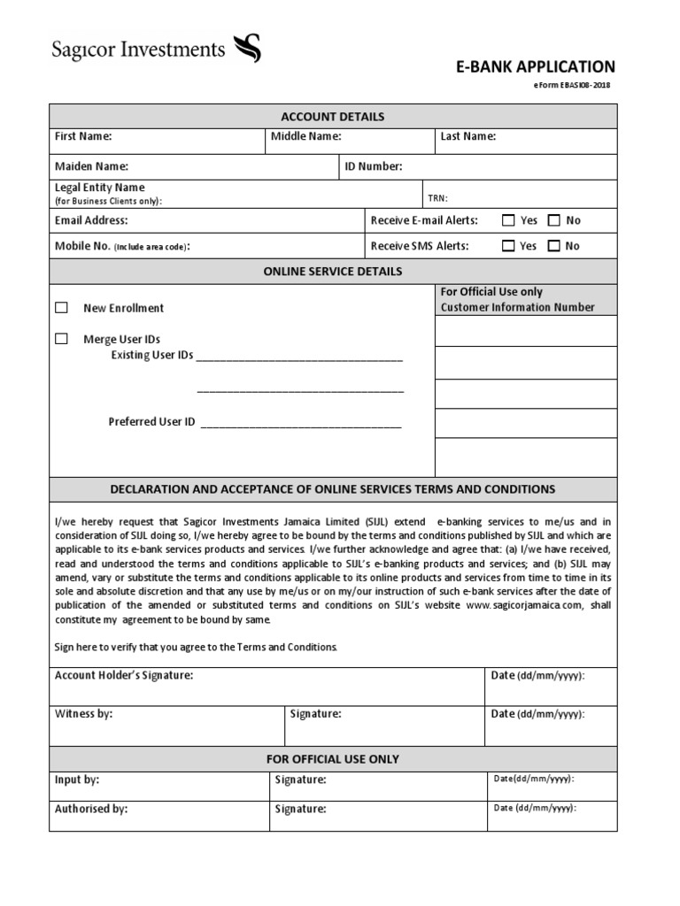 E-Banking Application Form | PDF | Cyberspace | Internet