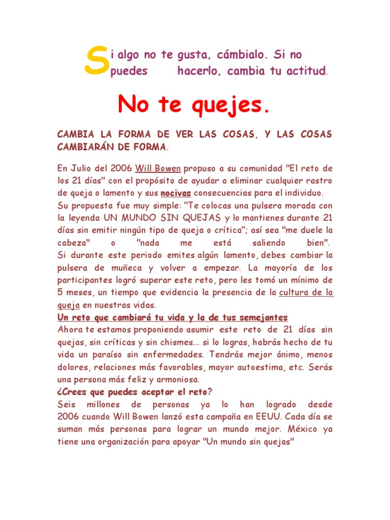 Un Mundo Sin Quejas | PDF