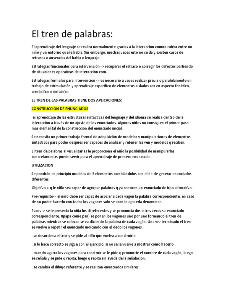 El Tren de Palabras | PDF | Aprendizaje | Aquisición de idioma
