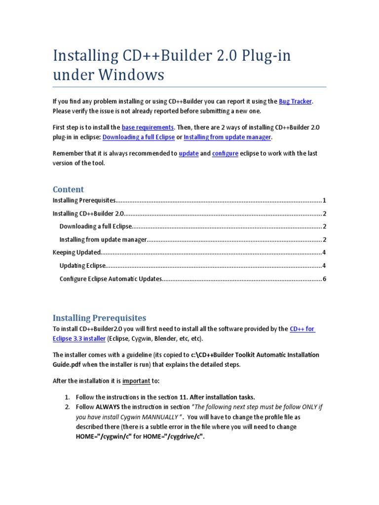 Installing CD++Builder 2.0 Plug-In Under Windows: Content | PDF ...