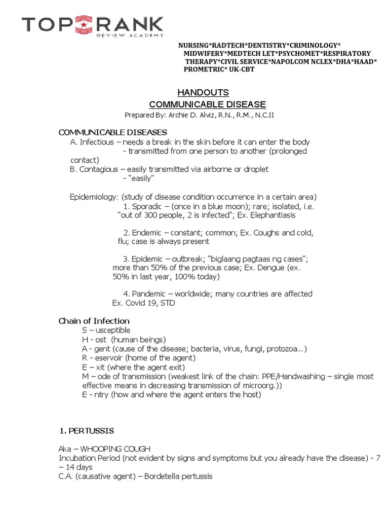 WITH Notes - COMMUNICABLE DISEASE - PROF. ARCHIE ALVIZ - HANDOUTS | PDF ...