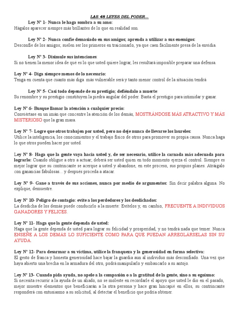 48 Leyes Del Poder | PDF | Sicología | Conceptos psicologicos