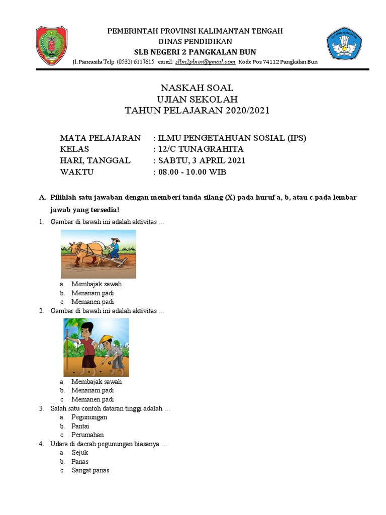 Naskah Soal Ujian Sekolah TAHUN PELAJARAN 2020/2021 | PDF