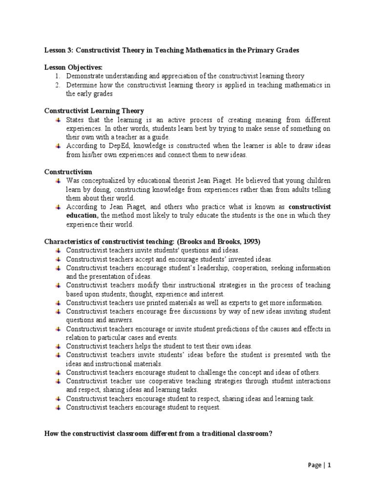 Lesson 3 Constructivist Theory in Teaching Mathematics in The Primary ...